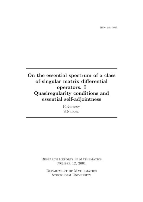 Pdf On The Essential Spectrum Of A Class Of Singular Matrix Differential Operators I