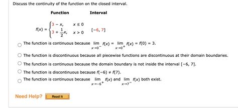 solved discuss the continuity of the function on the closed