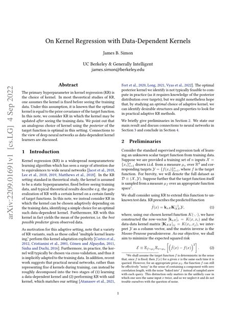 Pdf On Kernel Regression With Data Dependent Kernels