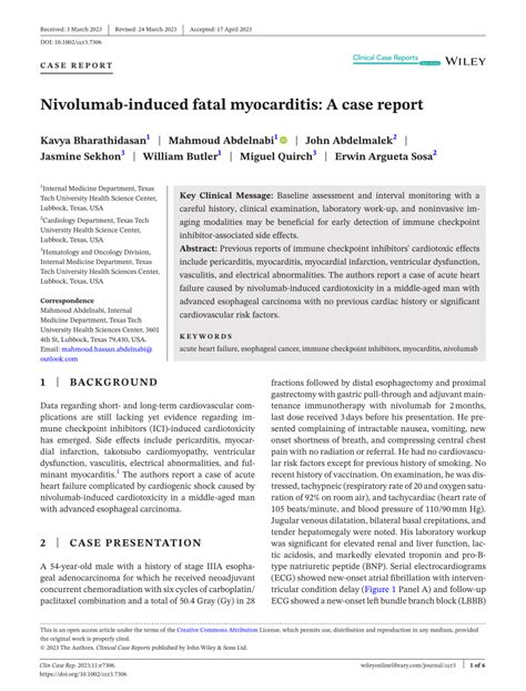 Pdf Nivolumab‐induced Fatal Myocarditis A Case Report
