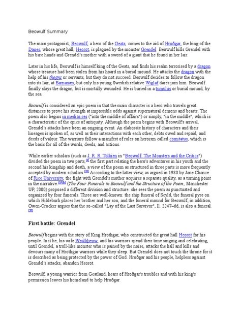 Beowulf Summary Beowulf English Legendary Characters