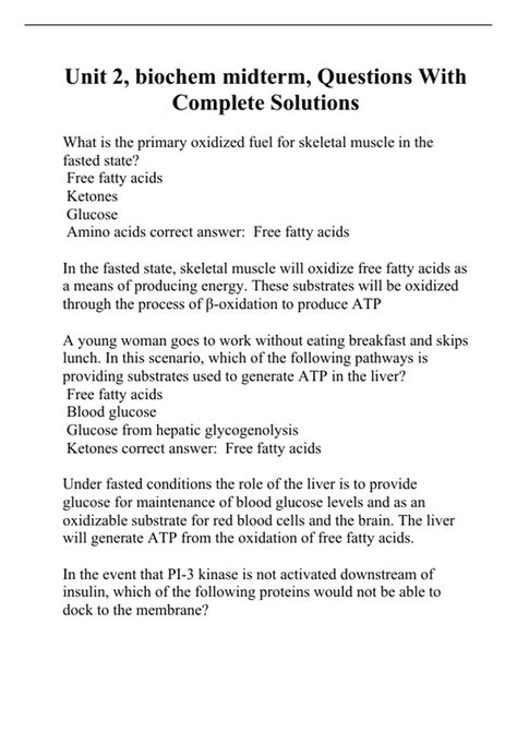 Unit 2 Biochem Midterm Questions With Complete Solutions UNE BIOCHEMISTRY Stuvia US