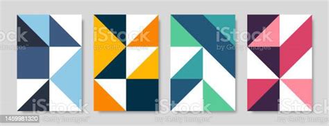다채로운 기하학적 스타일의 브로셔 표지 디자인 세트 명함 포스터 전단지 표지를위한 A4 형식 템플릿 현대 벡터 일러스트 레이 션 0명에 대한 스톡 벡터 아트 및 기타 이미지