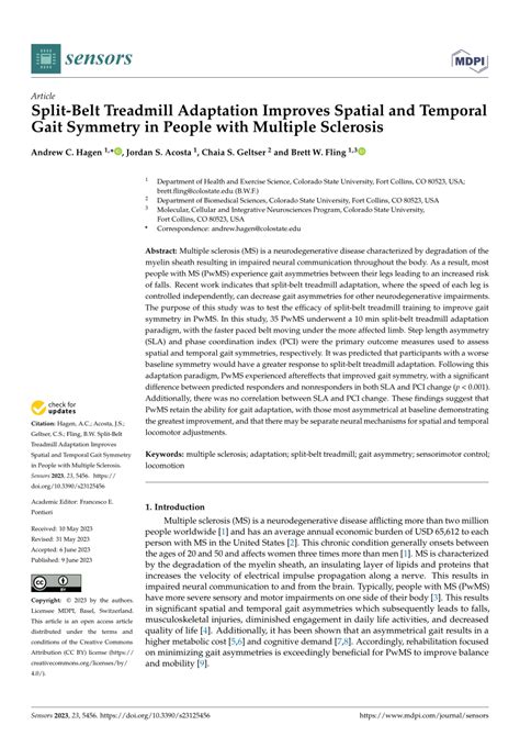 Pdf Split Belt Treadmill Adaptation Improves Spatial And Temporal Gait Symmetry In People With