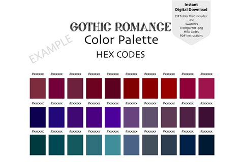 Gothic Romance Digital Color Palette 30 Hues For Procreate And Adobe