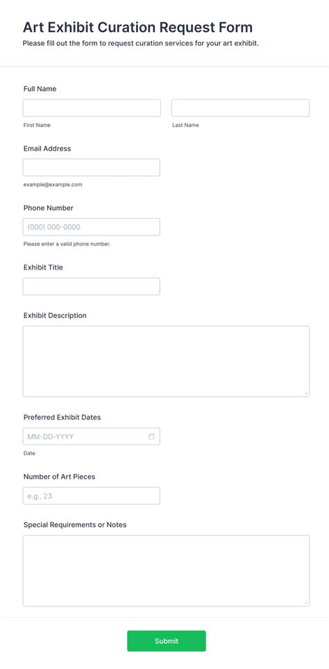 Art Exhibit Curation Request Form Template Jotform