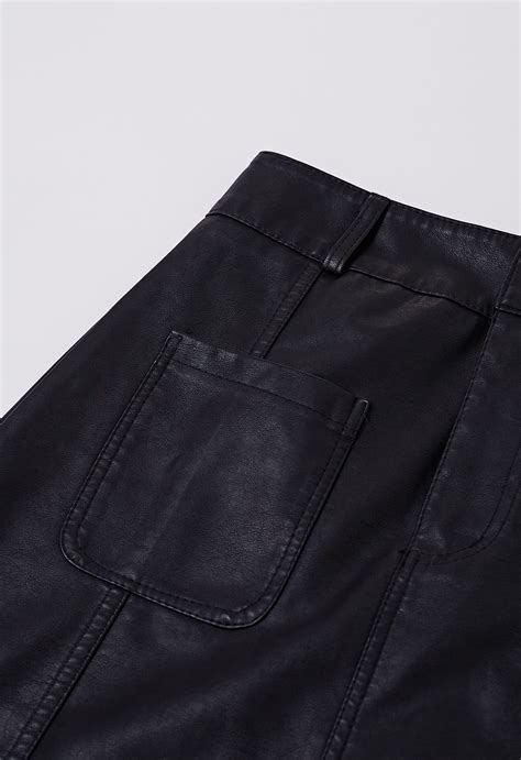 Patch Pocket Faux Leather Mini Skirt In Black Retro Indie And Unique