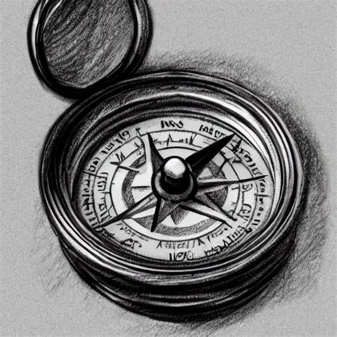 Pencil Sketch Of An Old Dusty And Broken Compass Without North Arthubai