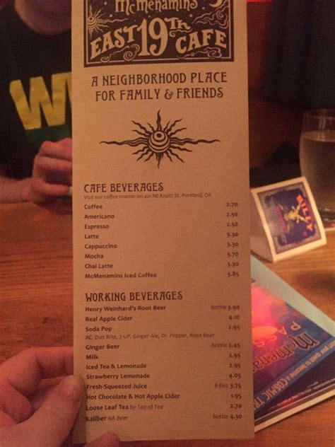 Menu At Mcmenamins East 19th Street Café Pub And Bar Eugene E 19th Ave