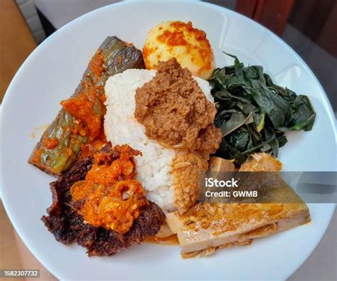 Indonesian West Sumatra Padang Food Nasi Dendeng With Terong Balado