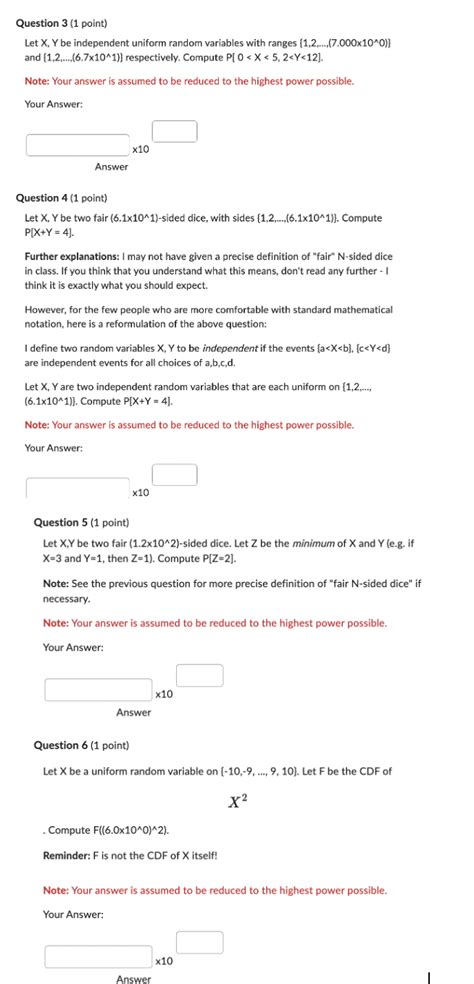 Solved Question 3 1 Point Let X Y Be Independent Uniform Chegg Com