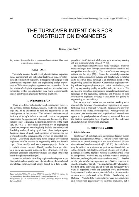 Pdf The Turnover Intentions For Construction Engineers