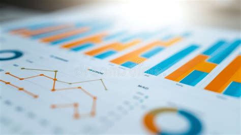 Close Up Of Printed Data Charts Including Bar Graphs Line Graphs And Pie Charts Representing