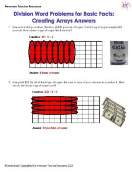 Division Word Problems For Basic Facts Creating Arrays Worksheet