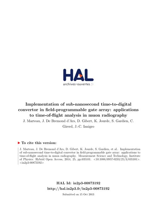 Pdf Implementation Of Sub Nanosecond Time To Digital Convertor In Field Programmable Gate