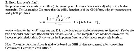 Solved From Last Year S Final Suppose A Consumer Maximizes Chegg