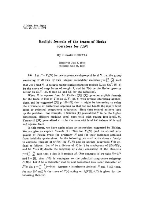 Explicit Formula Of The Traces Of Hecke Operators For Γ 0 N