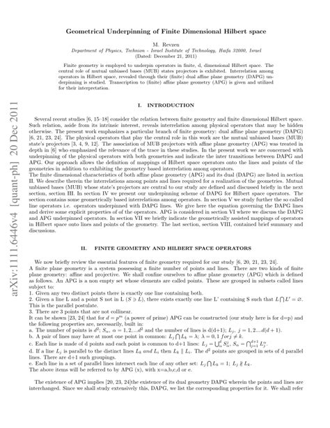 Pdf Geometrical Underpinning Of Finite Dimensional Hilbert Space