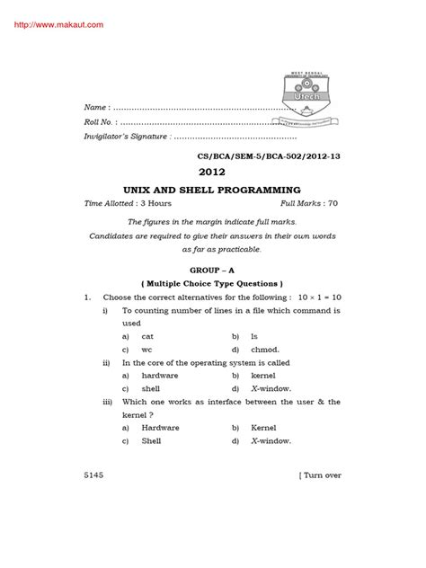 Bca Bca 502 Unix And Shell Programming 2012 Pdf Computer File