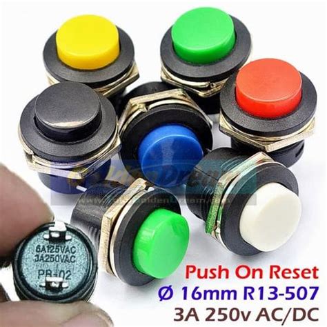 Jual Push On R13 507 16mm Saklar Tombol Reset Momentary Switch Button AC DC Biru Kota Medan
