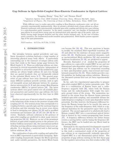 Pdf Gap Solitons In Spin Orbit Coupled Bose Einstein Condensates In Optical Lattices