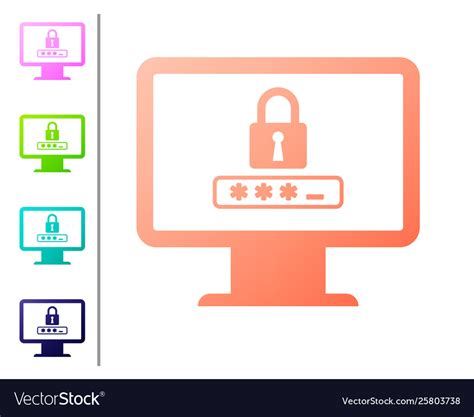 coral monitor with password notification and lock vector image