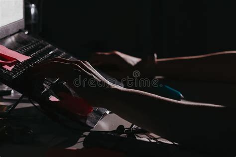 Female Hacker At Laptop Online At Night Cyber Security Concept Stock Image Image Of