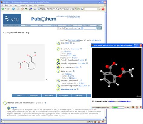 Adding 3d Models To Pubchem Screenshot Of The Pubchem Web Page For