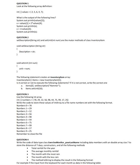 question 1 look at the following array definition