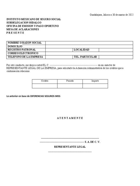 Solicitud De Aclaración Imss Pdf Finanzas Y Dinero