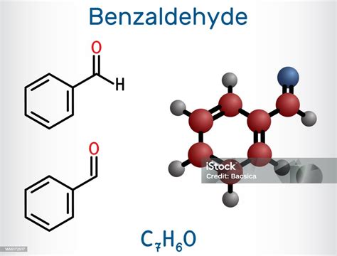 벤즈알데히드 벤조산 알데히드 분자 쓴 아몬드 냄새가 나는 가장 단순한 방향족 알데히드입니다 구조 화학식 분자 모델 벡터 분자에 대한 스톡 벡터 아트 및 기타 이미지 Istock