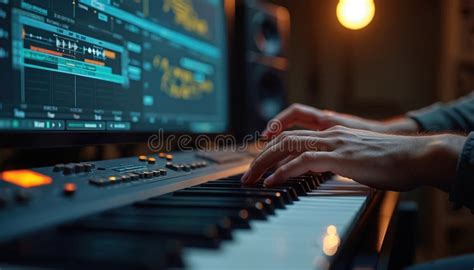 Close Up Of Musician Hands Playing Digital Piano Keyboard Music