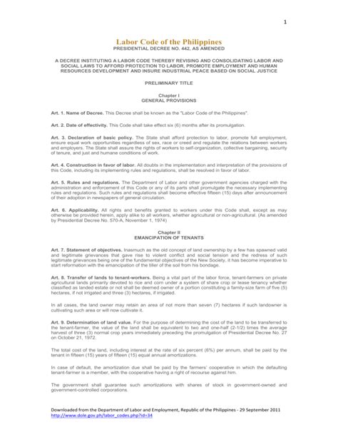 Labor Code Of The Philippines Dole