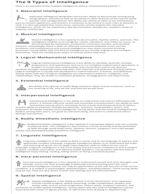 Types Of Intelligences Pdf