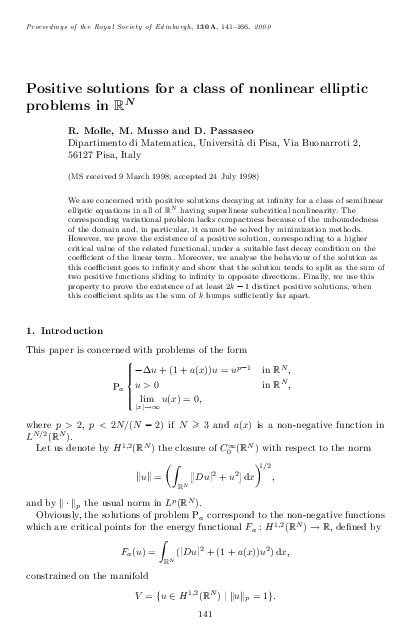 Pdf Positive Solutions For A Class Of Nonlinear Elliptic Problems Involving Quasilinear And