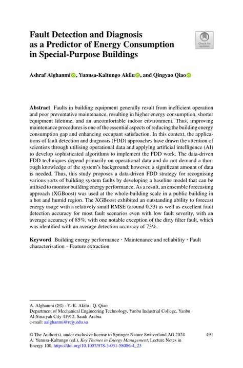 Pdf Fault Detection And Diagnosis As A Predictor Of Energy Consumption In Special Purpose