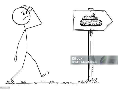 사업가 또는 배설물 또는 대변의 길을 따르는 사람 벡터 만화 스틱 그림 그림 가공의 인물에 대한 스톡 벡터 아트 및 기타 이미지 가공의 인물 거리 걱정하는 Istock