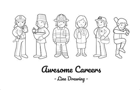 색칠이나 활동을 위해 다양한 직업을 가진 사람들을 선발 프리미엄 벡터