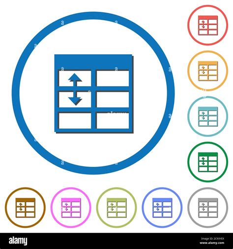 Spreadsheet Adjust Table Row Height Flat Color Vector Icons With Shadows In Round Outlines On