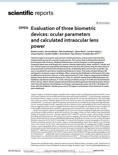 Pdf Evaluation Of Three Biometric Devices Ocular Parameters And