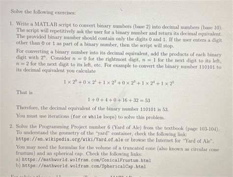 Solved 1 Write A Matlab Script To Convert Binary Numbers