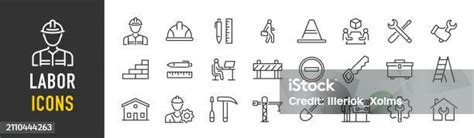 선 스타일의 노동 웹 아이콘입니다 노동절 건설 노동자 기어 작업 수집 벡터 일러스트 레이 션입니다 가정 생활에 대한 스톡 벡터 아트 및 기타 이미지 Istock