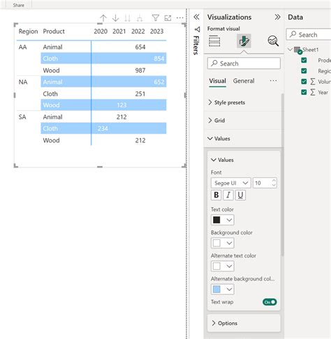 solved how to set the format of columns of values in a ma