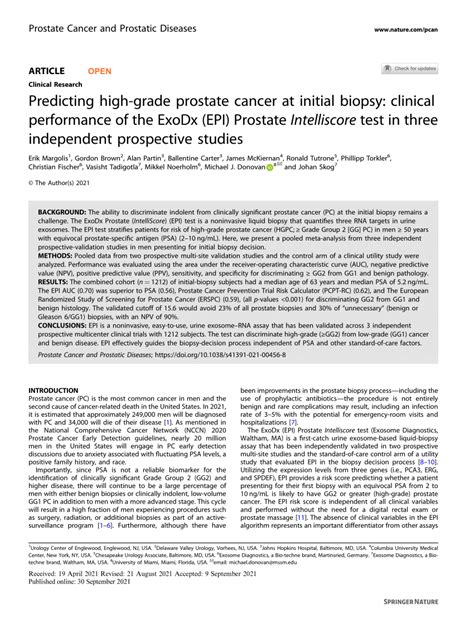 Pdf Predicting High Grade Prostate Cancer At Initial Biopsy Clinical
