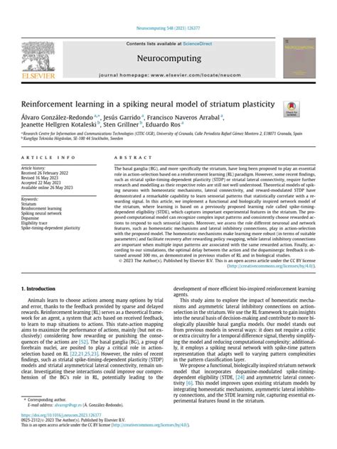 Reinforcement Learning In A Spiking Neural Model Of Striatu 2023 Neurocomput Pdf