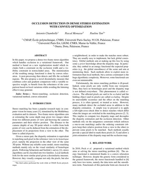 Pdf Occlusion Detection In Dense Stereo Estimation With Convex Optimization