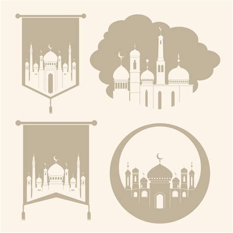 브라운 이슬람 모스크 컬렉션 프리미엄 벡터