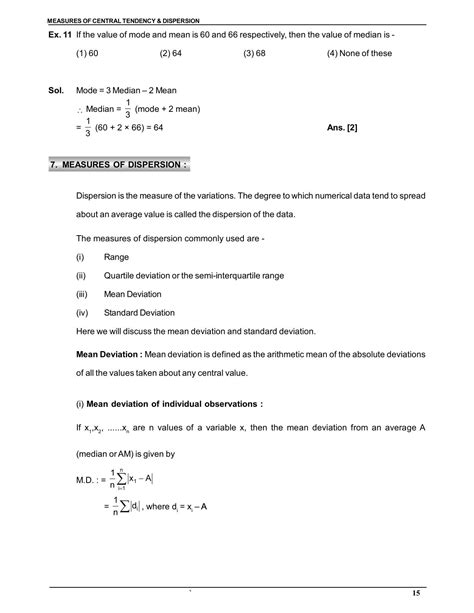 Measures Of Central Tendency Dispersion Notes For Class IIT JEE