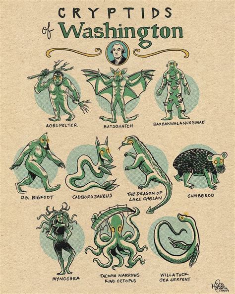 Famous Cryptids Of Washington Print Etsy Myths And Monsters