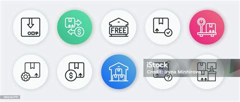 세트 라인 전체 창고 골판지 상자 기어 패키지 판지 무료 저장 창고 상자 및 아이콘으로 스케일 벡터 가득 찬에 대한 스톡 벡터 아트 및 기타 이미지 Istock